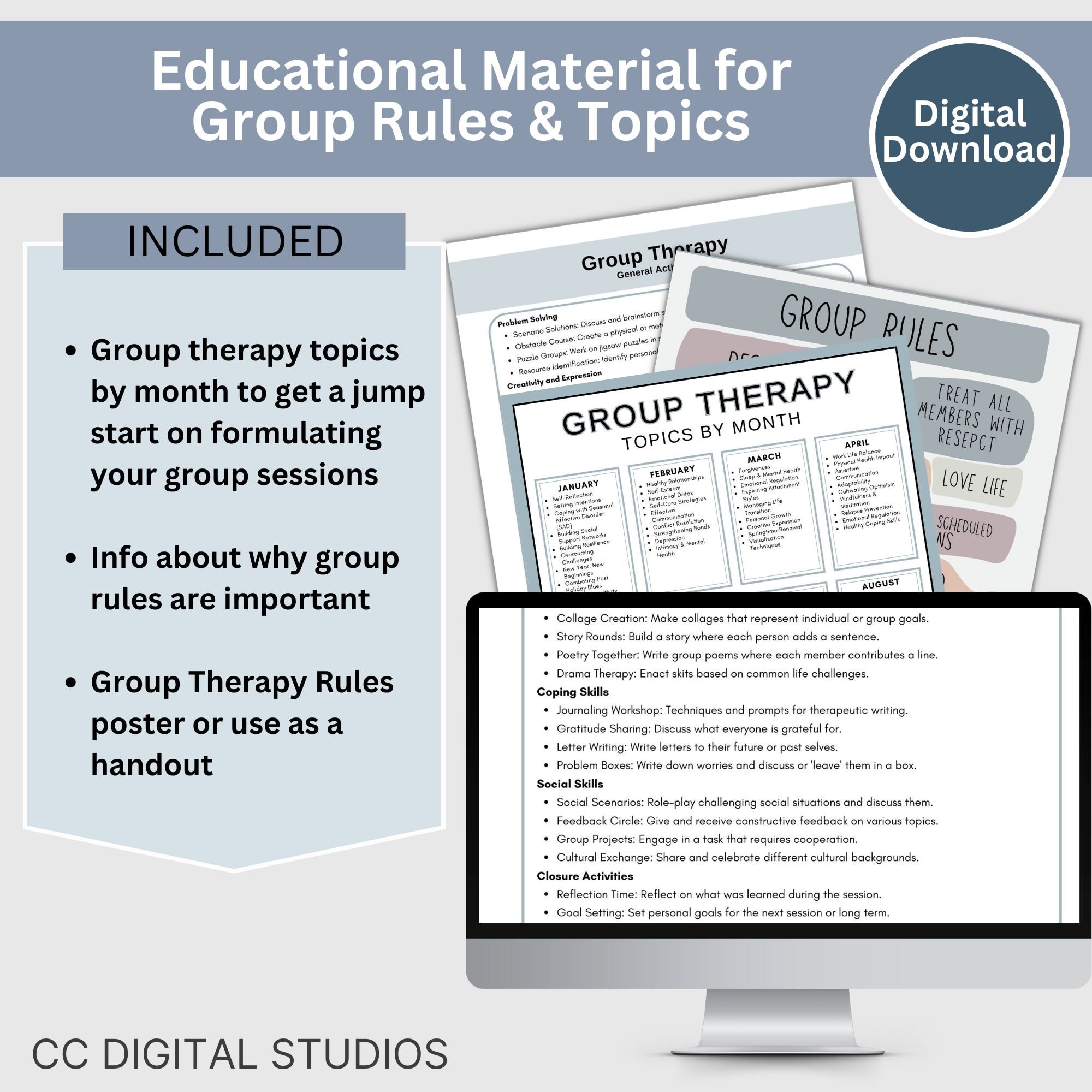 Mental Health Group Therapy Activity Ideas: Therapist Tools (digital ...