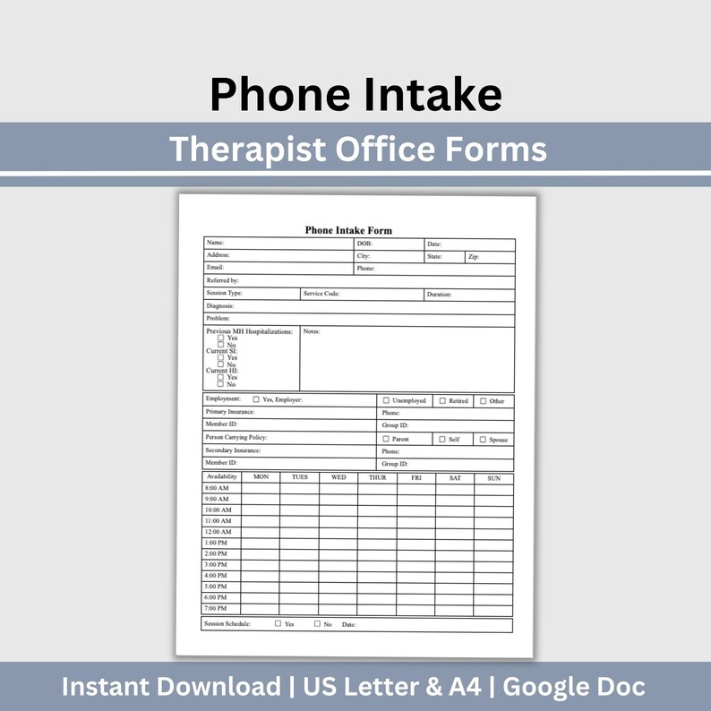 Client Intake Form, Phone Consult for Clinicians, Initial Client ...
