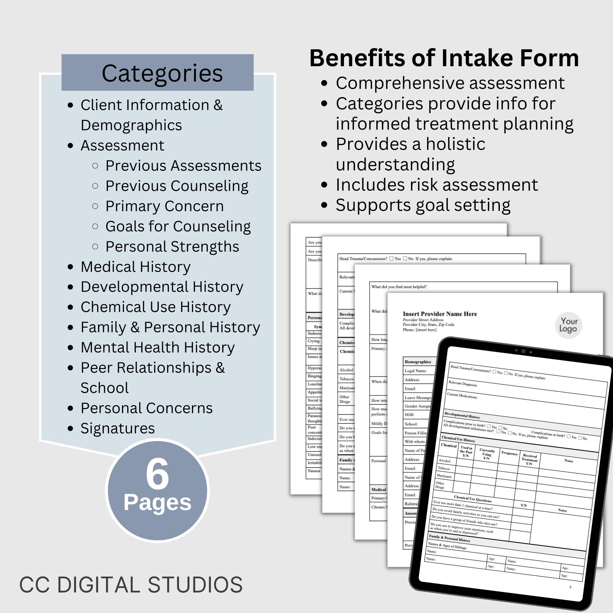Adolescent Intake Form: Mental Health Therapist Template (google Doc ...