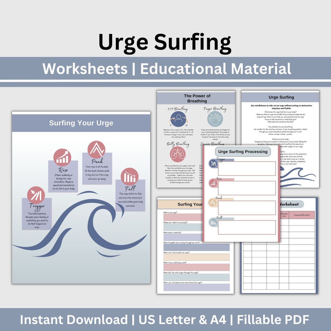 Urge Surfing CBT Worksheets: Addiction Recovery & Relapse Prevention ...