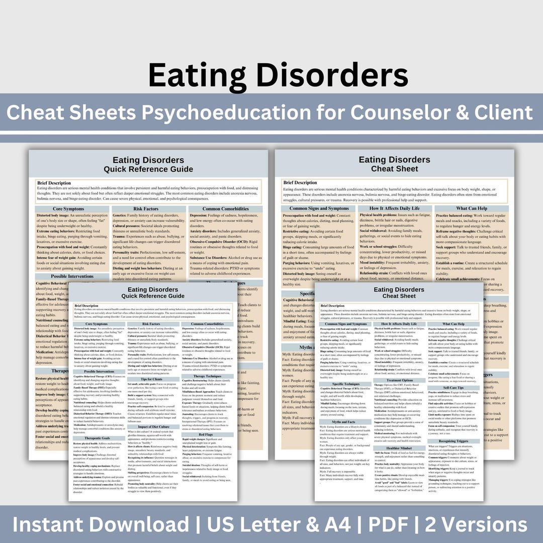 Eating Disorders Therapy Cheat Sheet: Counselor & Client ...