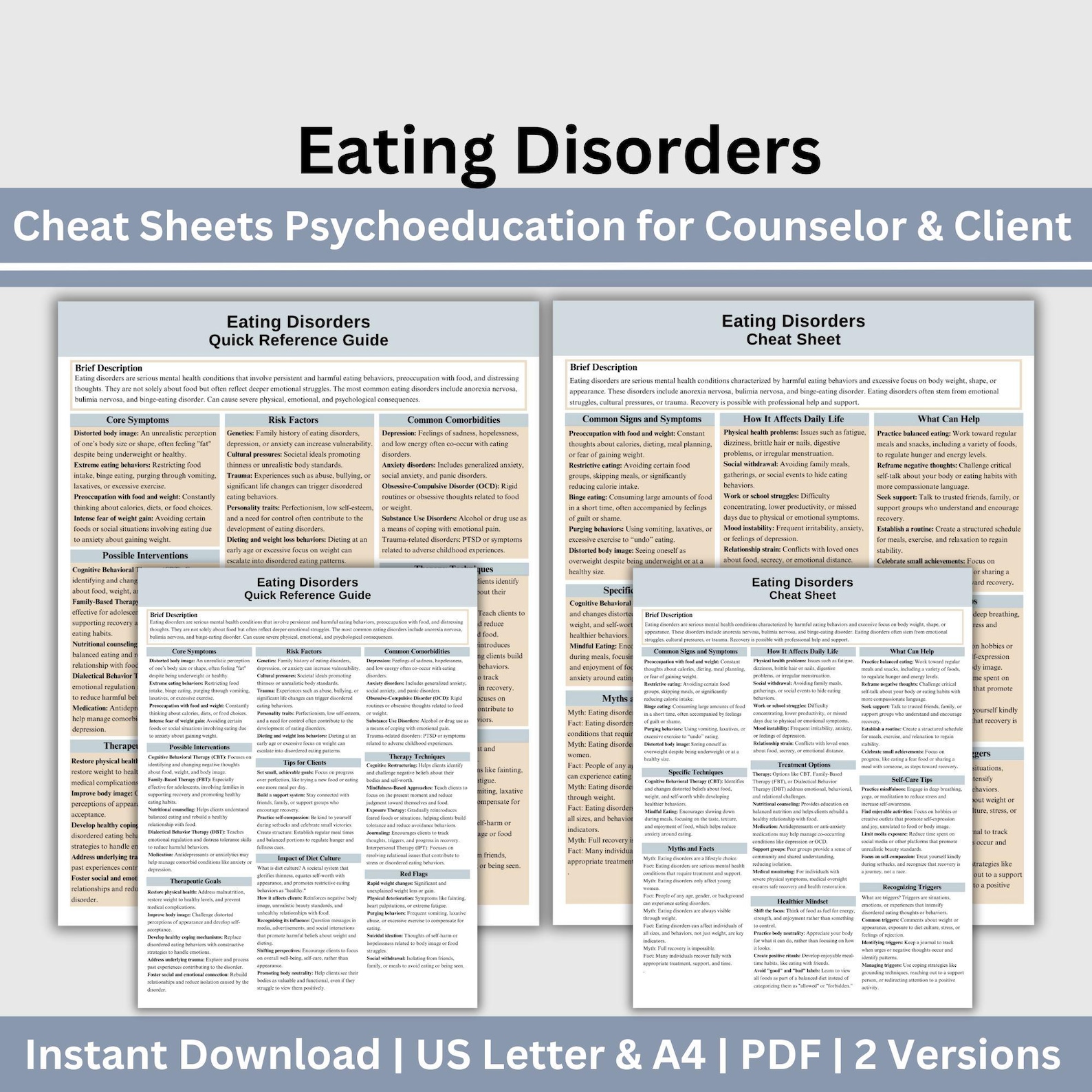 Eating Disorders Therapy Cheat Sheet: Counselor & Client ...