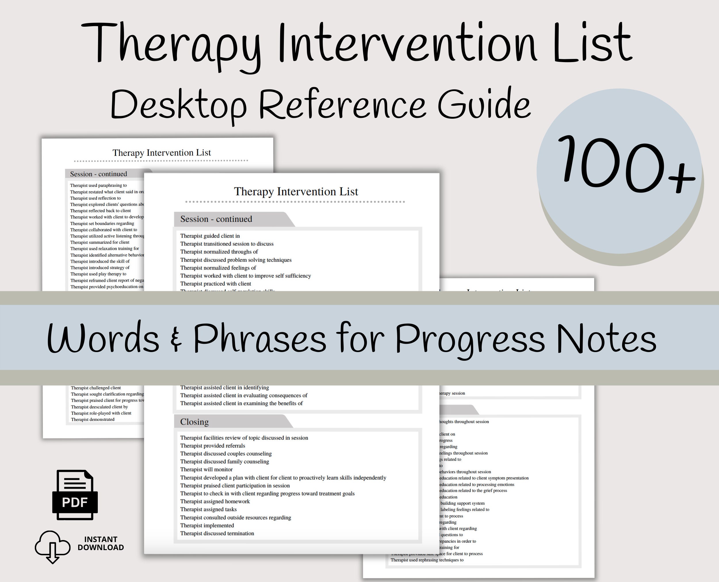 Therapist Intervention List Clinical Terms Reference Sheet - Etsy