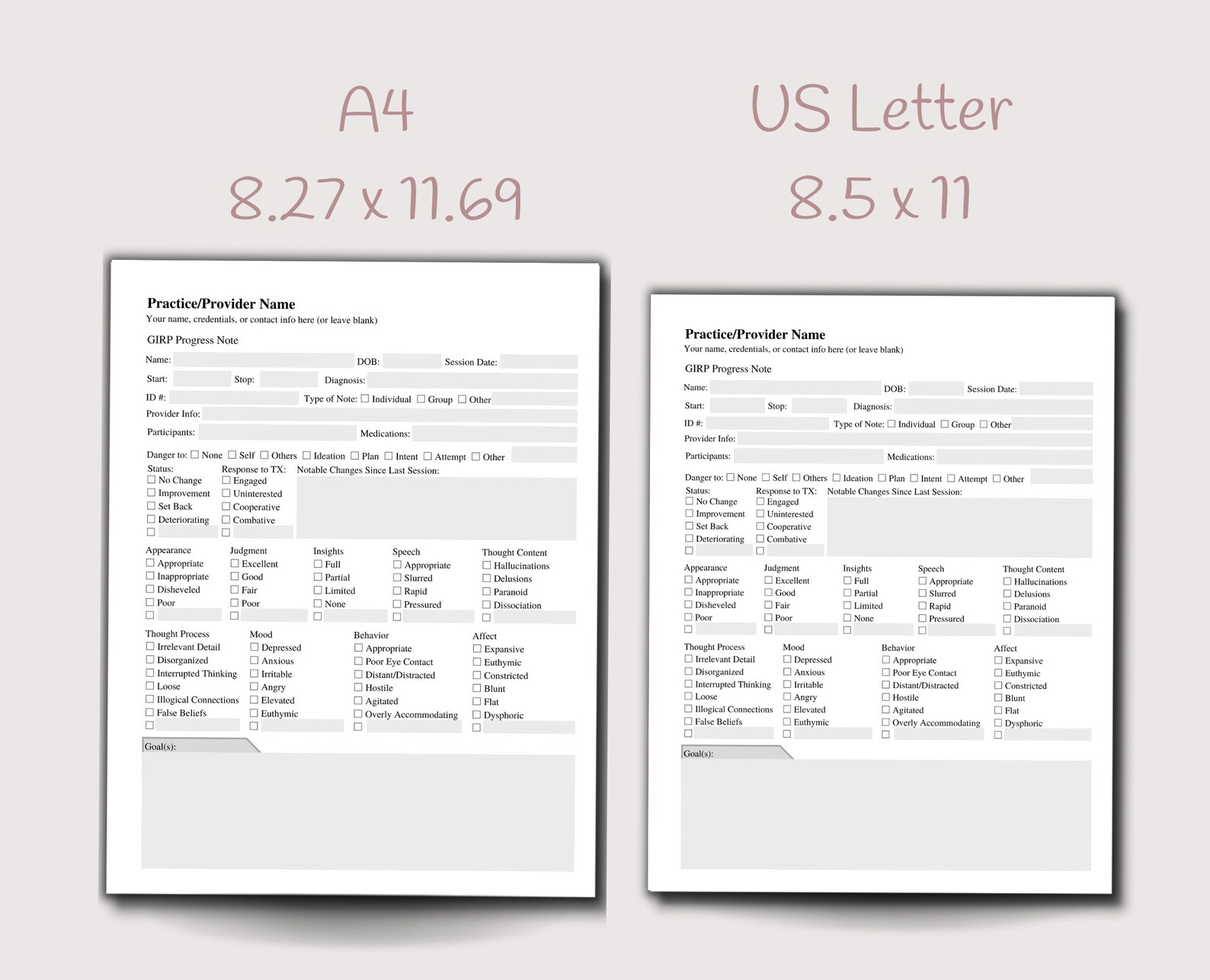 GIRP Progress Note Template Fillable & Printable Mental - Etsy