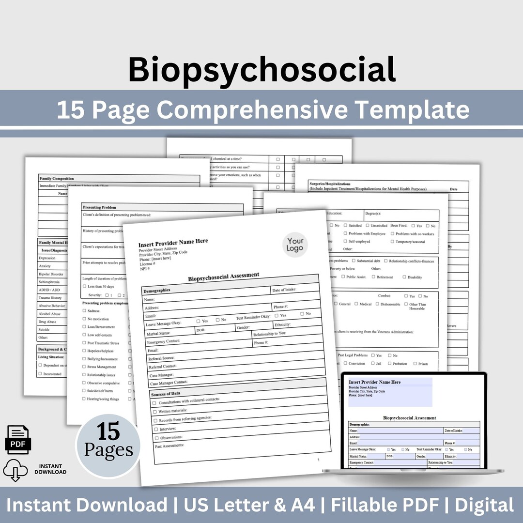 Biopsychosocial Client Intake Form, Ideal for School Psychologist ...