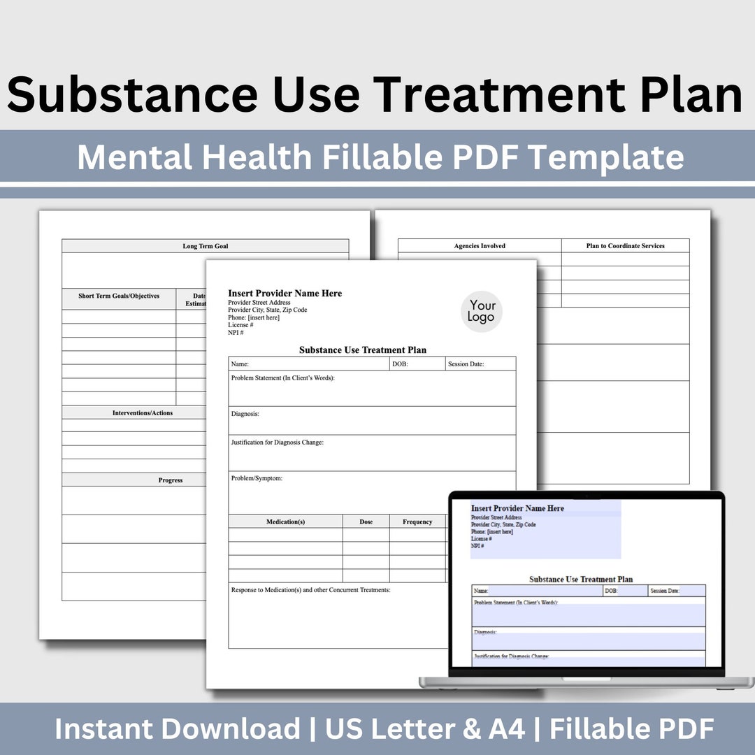 Therapy Treatment Plan Template Substance Use Fillable PDF, Mental ...