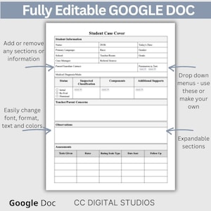 Student Assessment Template, School Psychologist, Student Case Cover ...