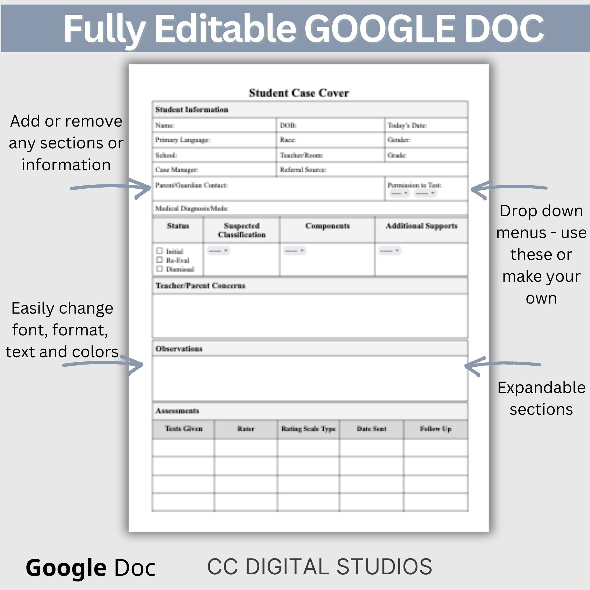 Student Assessment Template, School Psychologist, Student Case Cover ...