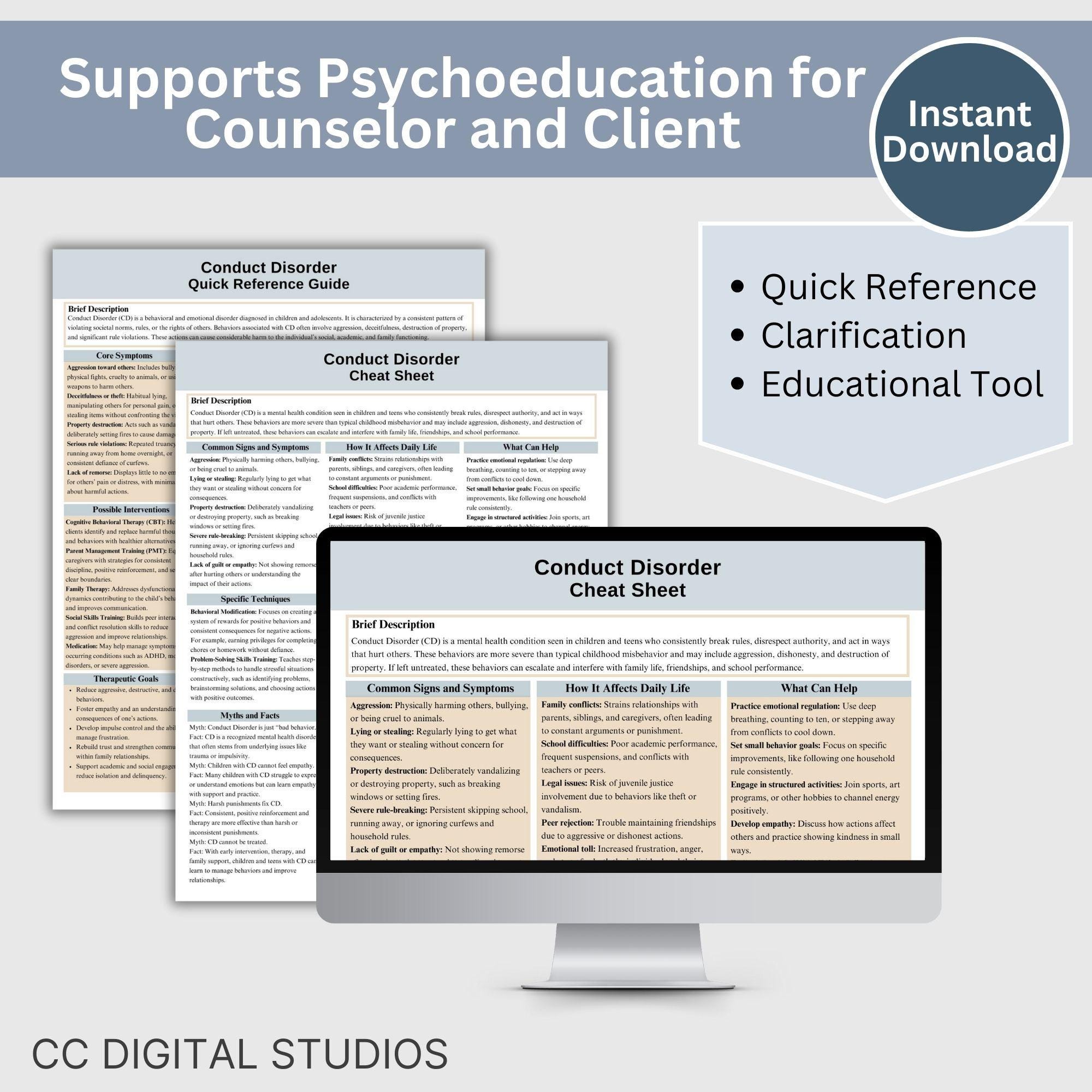 Conduct Disorder Cheat Sheet: Counselor & Client Psychoeducation (PDF ...