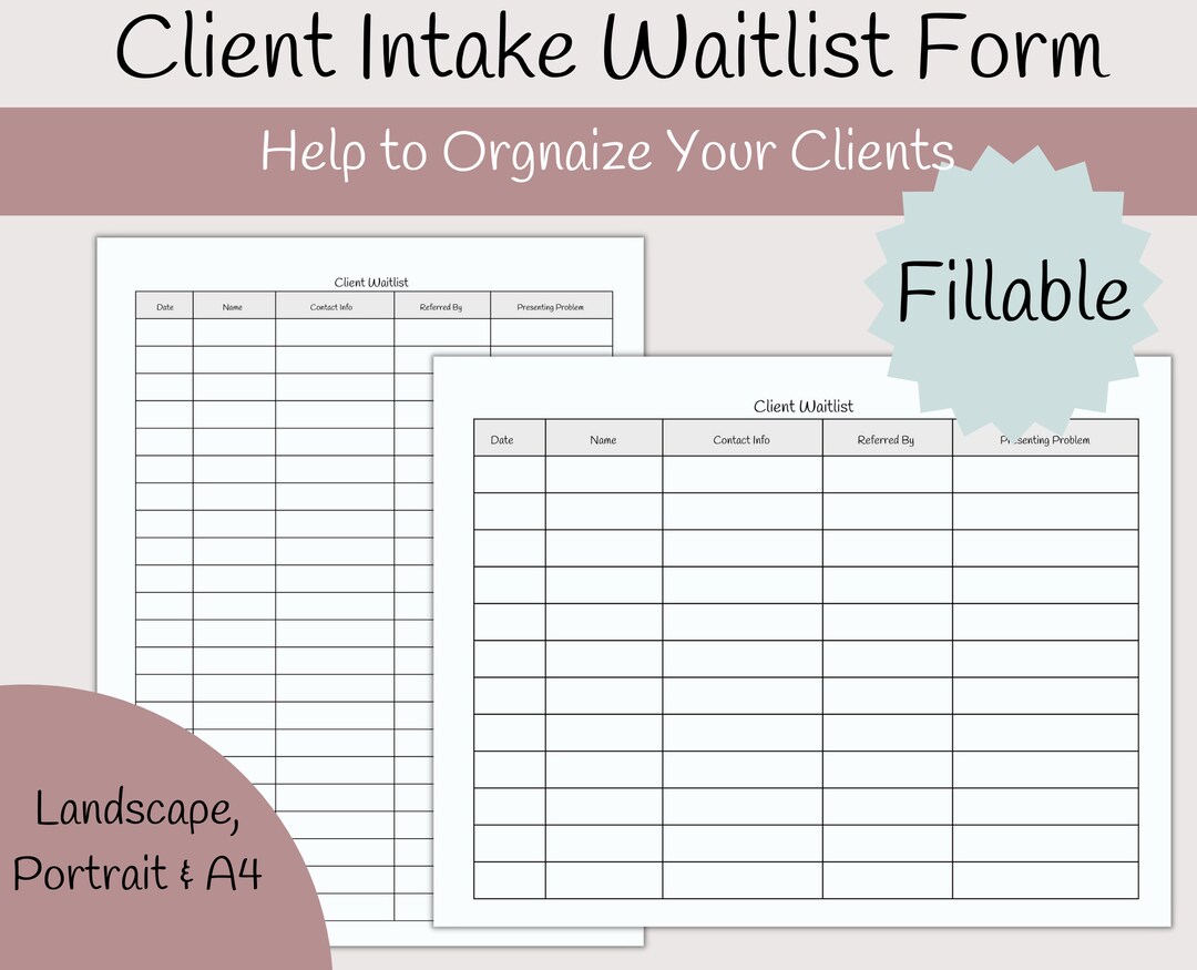 Client Intake Form Printable & Fillable Client Waitlist - Etsy