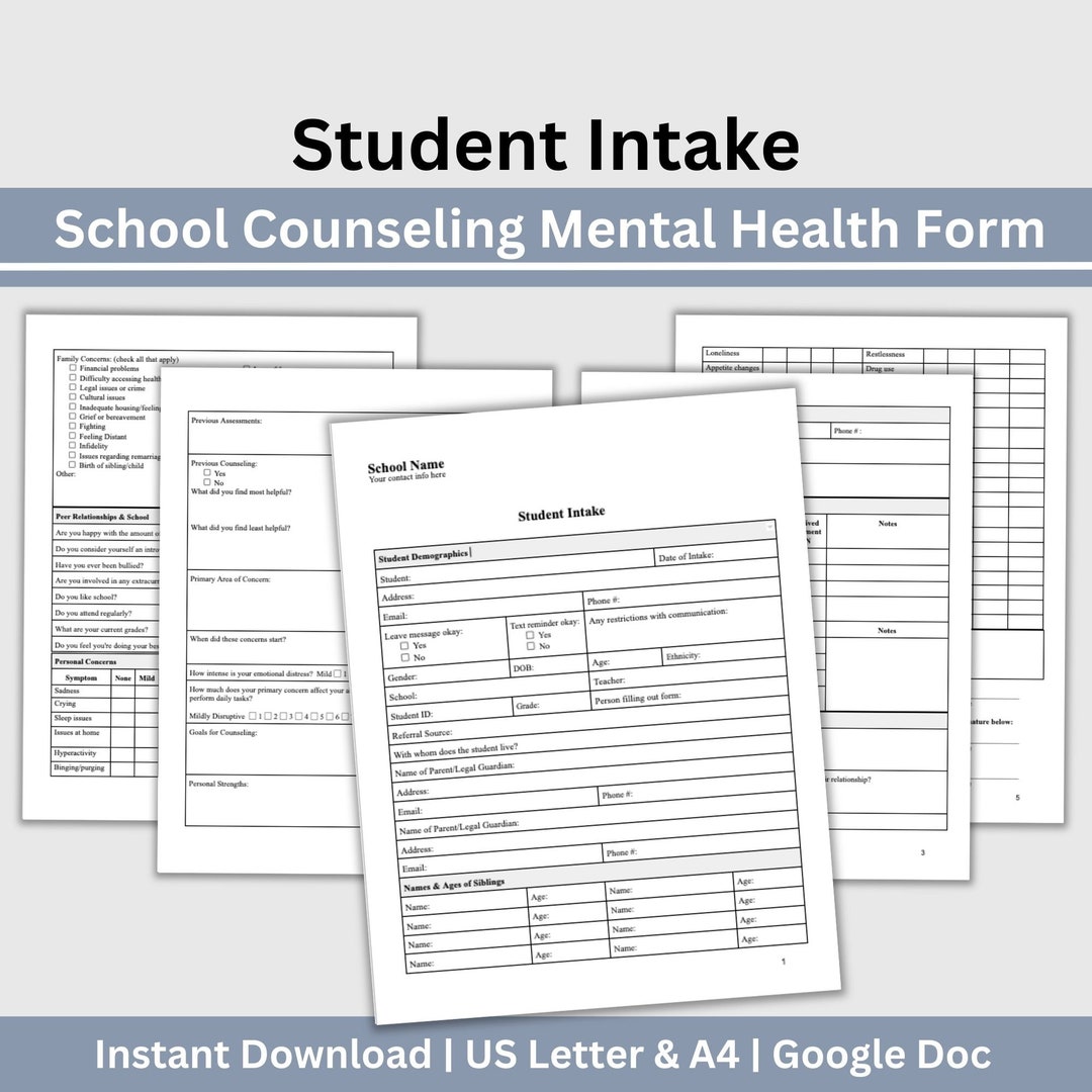 Student Intake Mental Health Form, School Social Worker, School ...