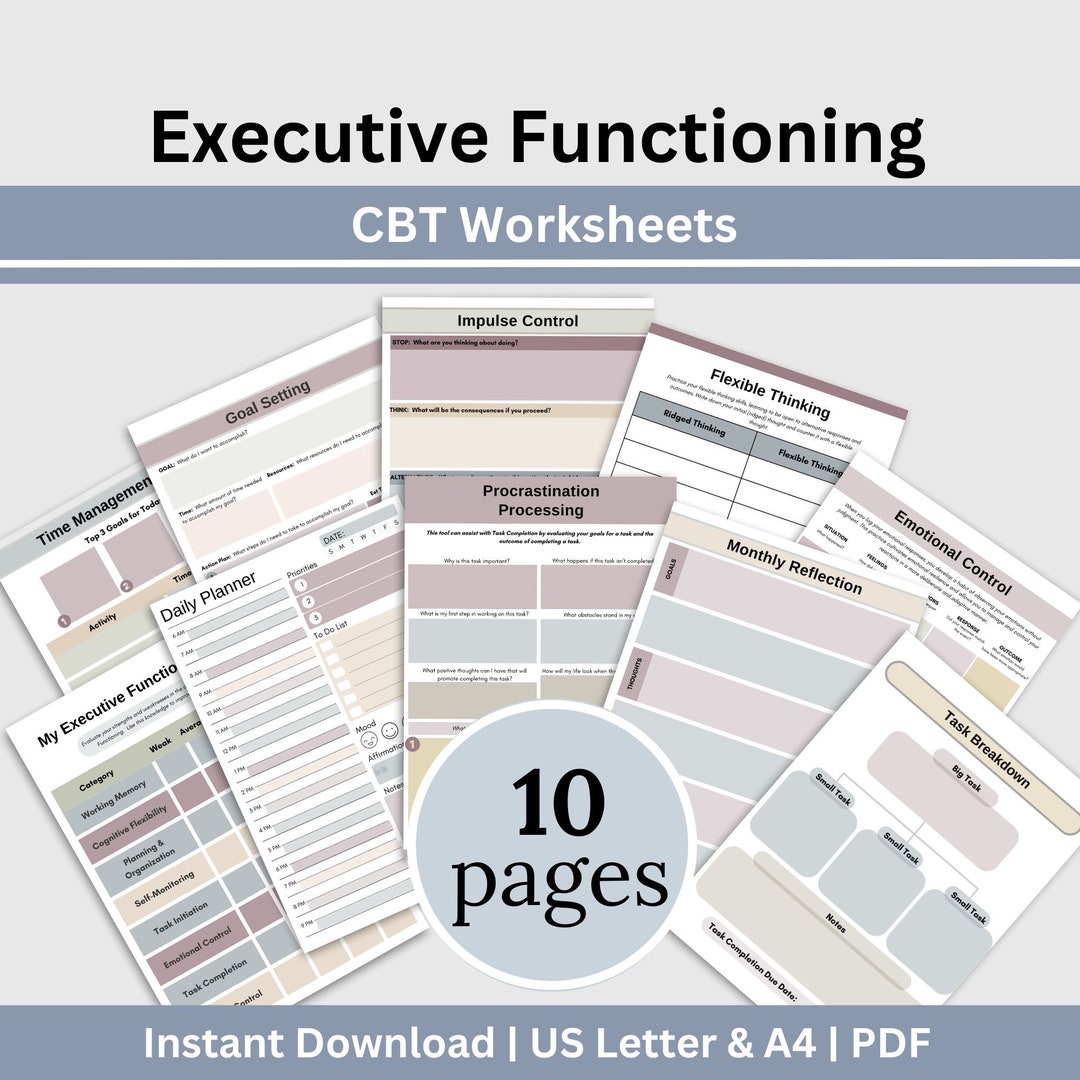 ADHD Executive Functioning Worksheets: CBT Skills, Daily Routine ...