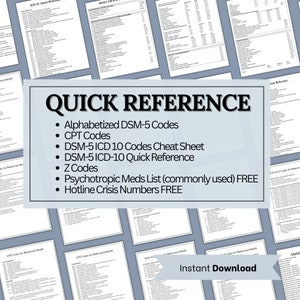 Mental Health Codes Cheat Sheet: DSM-5, ICD-10, CPT (digital Download ...