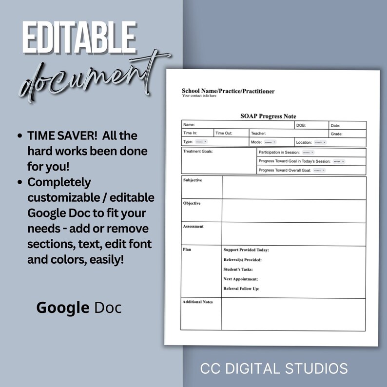 SOAP Note Template for School Counselors (google Doc) - Etsy
