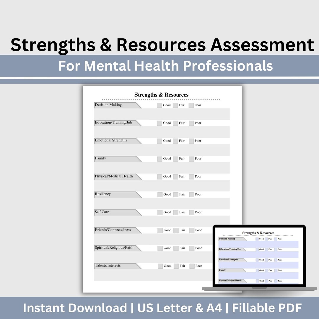 Client Strength & Resource Assessment Tool, Strength Based Fillable PDF ...