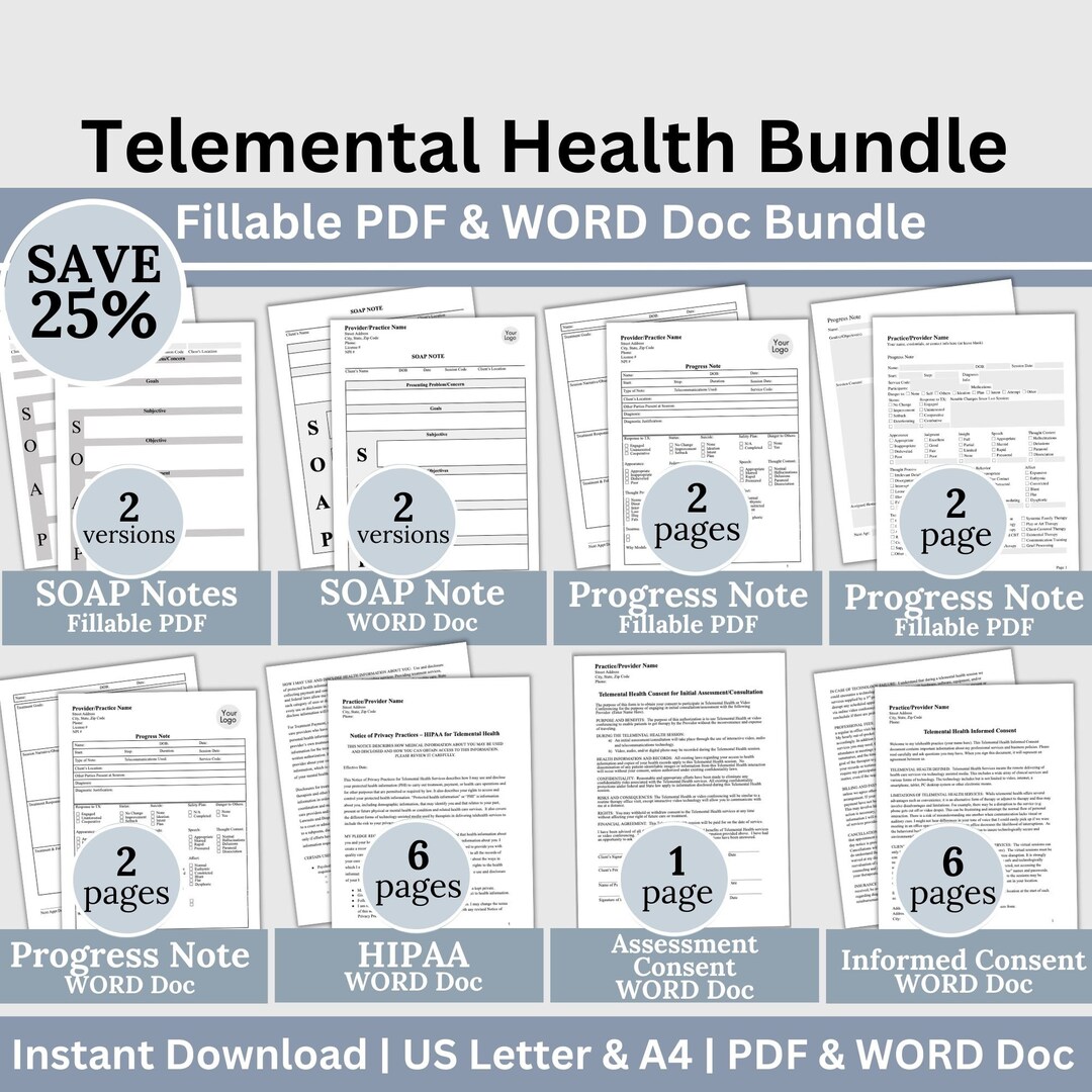 Telemental Health Bundle WORD Doc Therapy Notes, Therapy Notes for ...