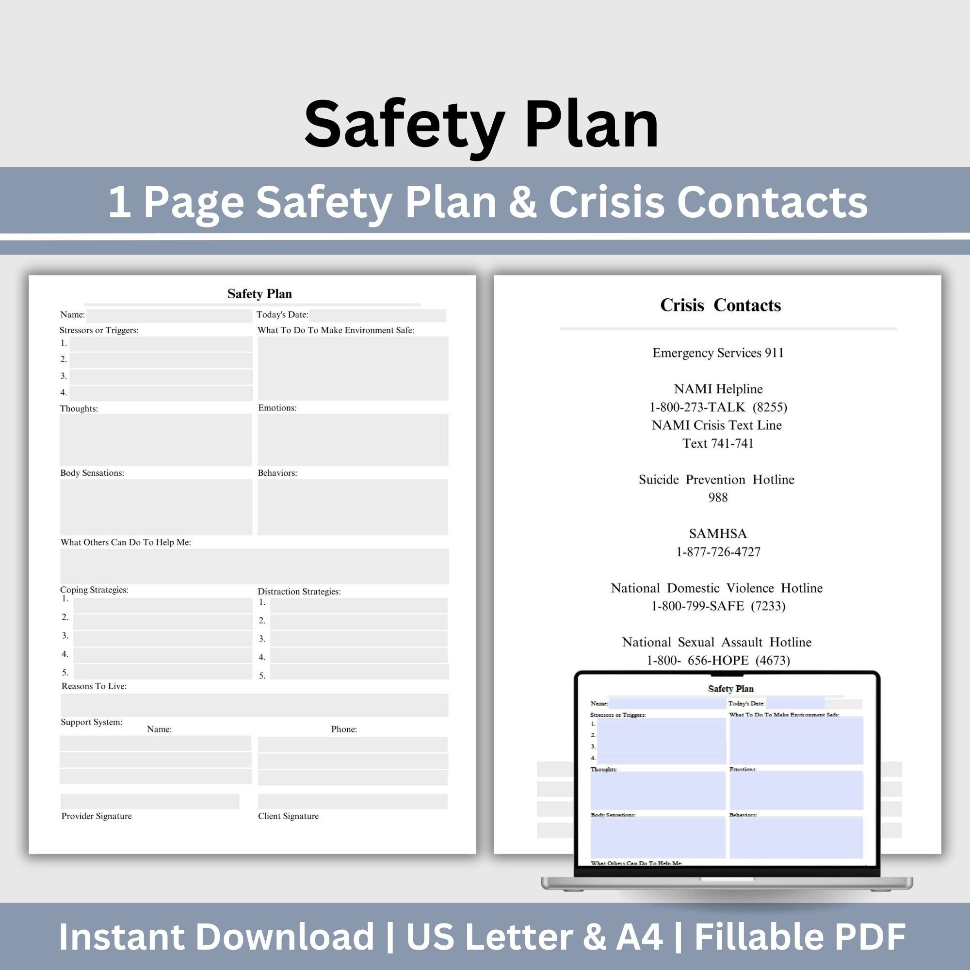 Safety Plan Template, Crisis Coping Skills (fillable PDF) - Etsy