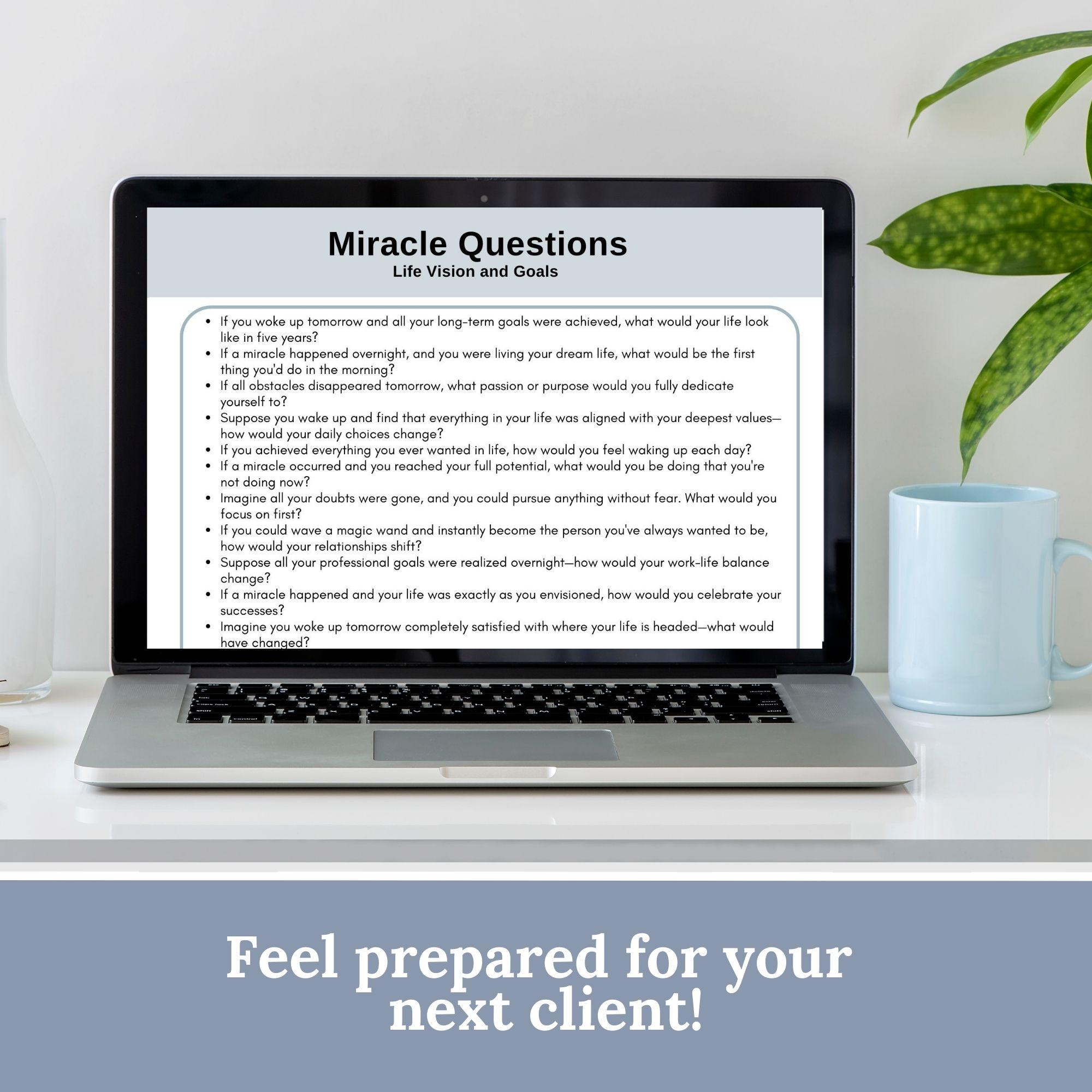 Miracle Questions Therapy Cheat Sheet: Counseling Resource (printable ...