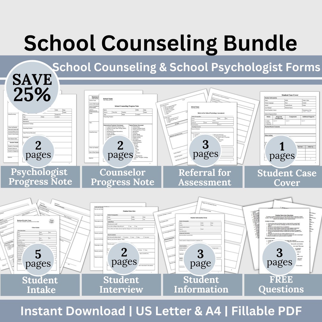 School Counselor Therapy Bundle, School Psychologist Progress Notes ...