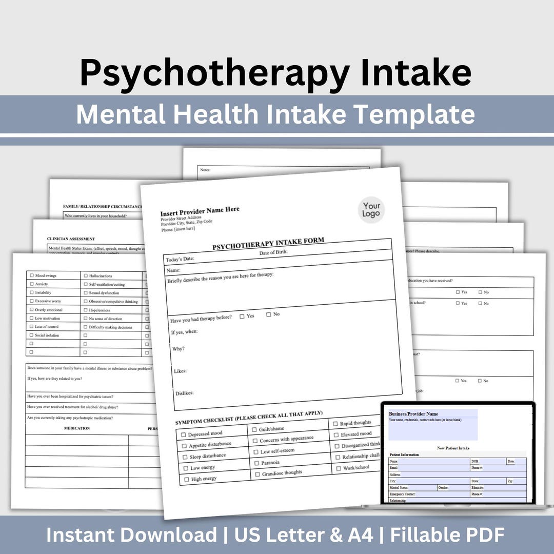 Psychotherapy Client Intake Form for Mental Health Professionals ...