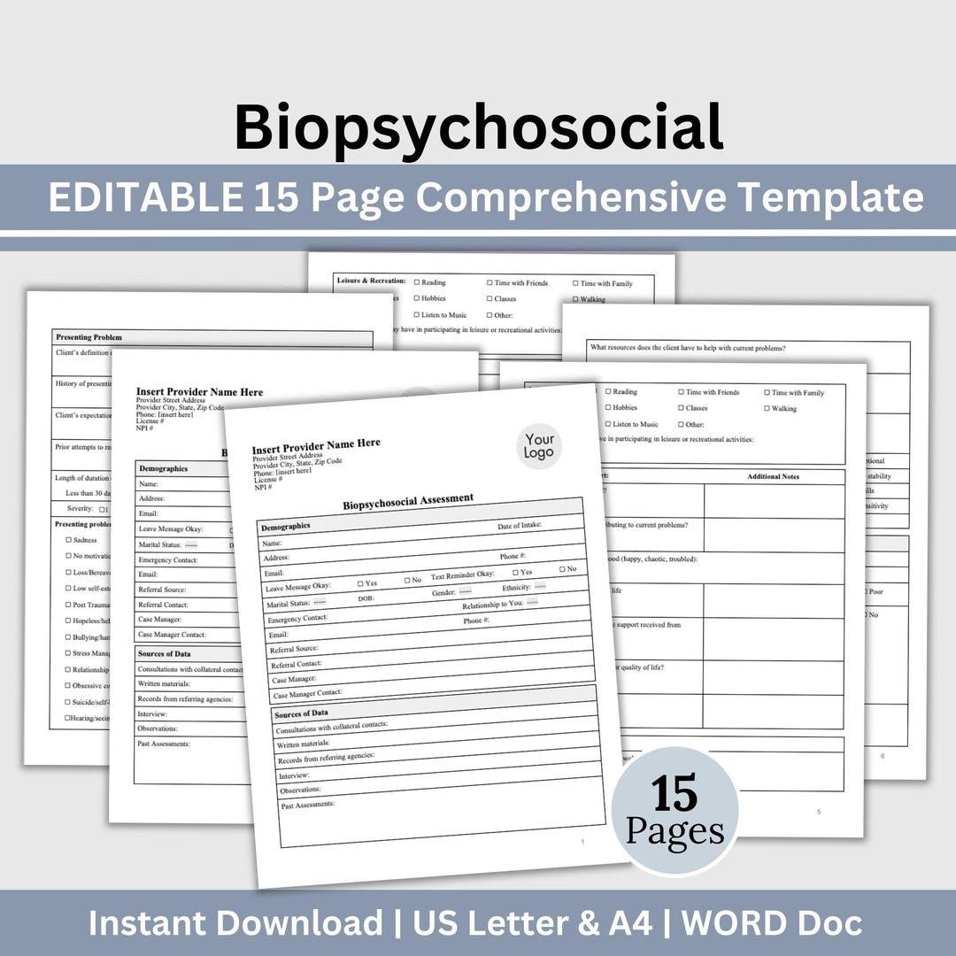 Biopsychosocial Client Intake Form, Editable WORD Doc Ideal for Private ...