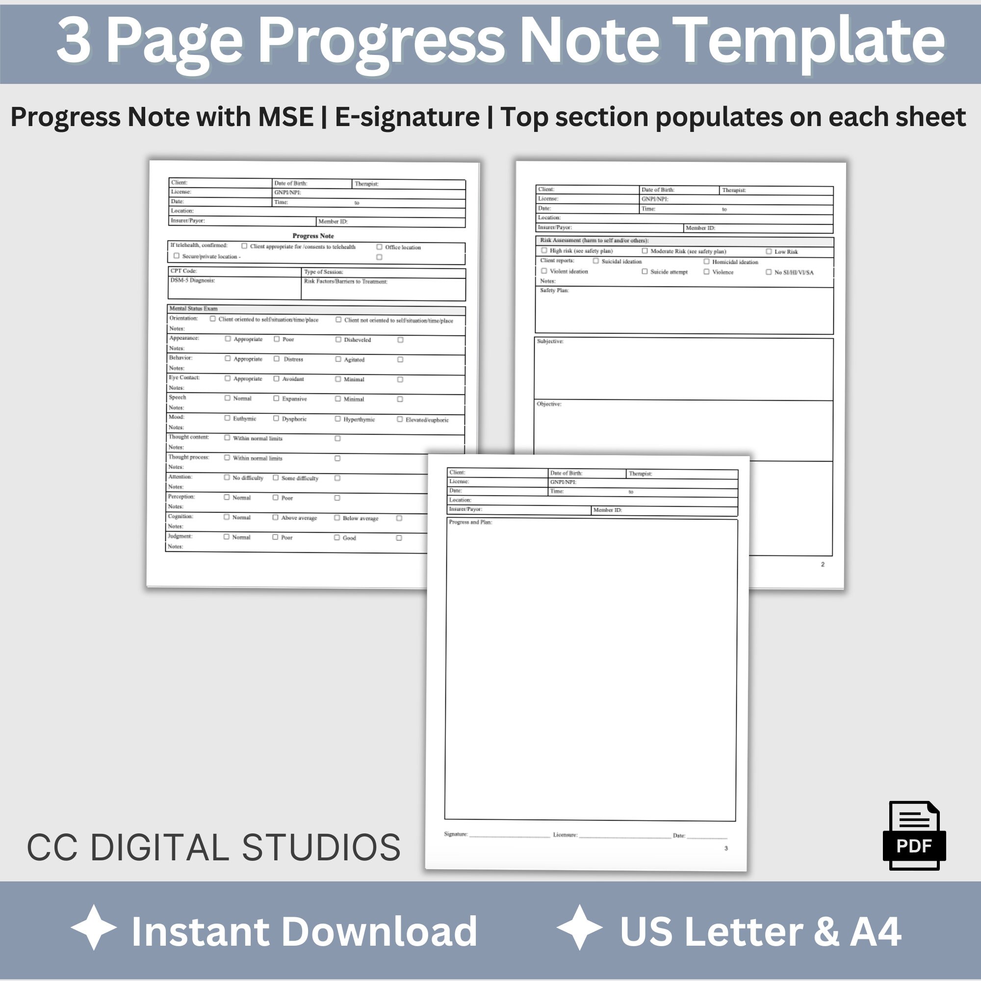 Progress Note With MSE Mental Status Exam, Counseling Office Forms ...