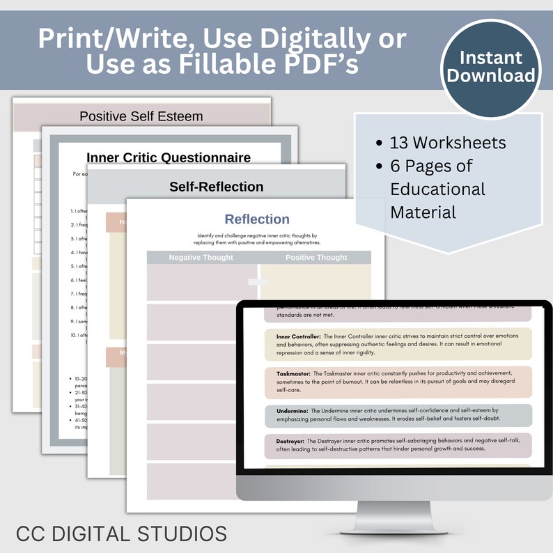 Inner Critic Therapy Worksheets, Self Help Inner Child Processing ...