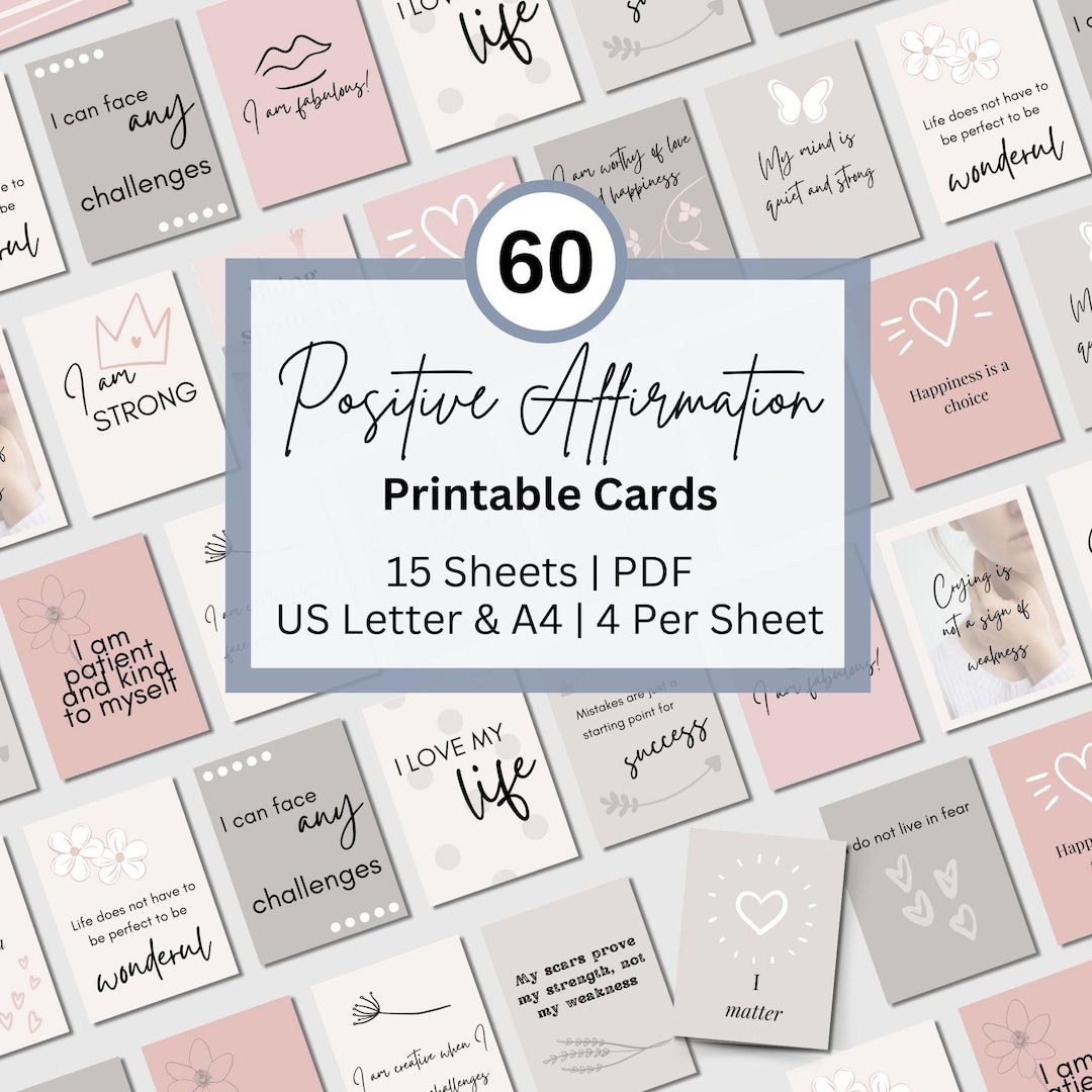 60 Positive Affirmation Cards: Printable Quote Meditation (digital ...