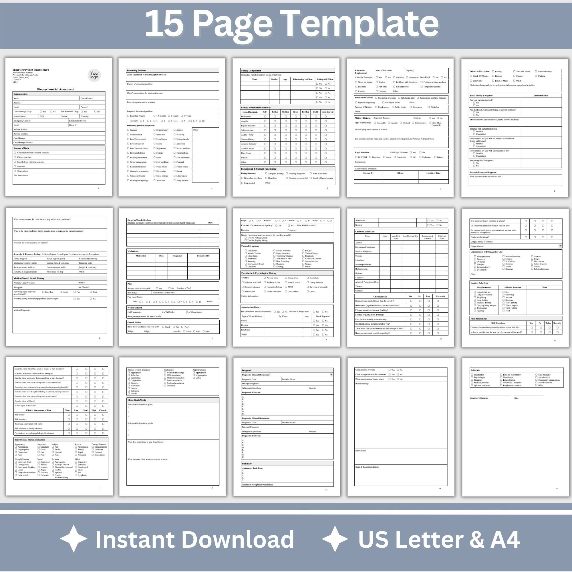 Biopsychosocial Client Intake Form, Ideal for School Psychologist ...
