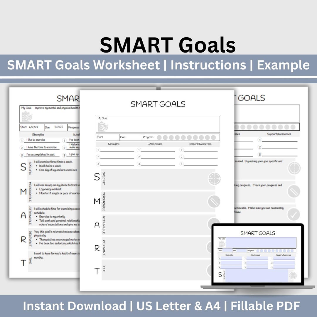 SMART Goals Template, Goal Setting Worksheet, Goal Tracker, DBT Skills ...