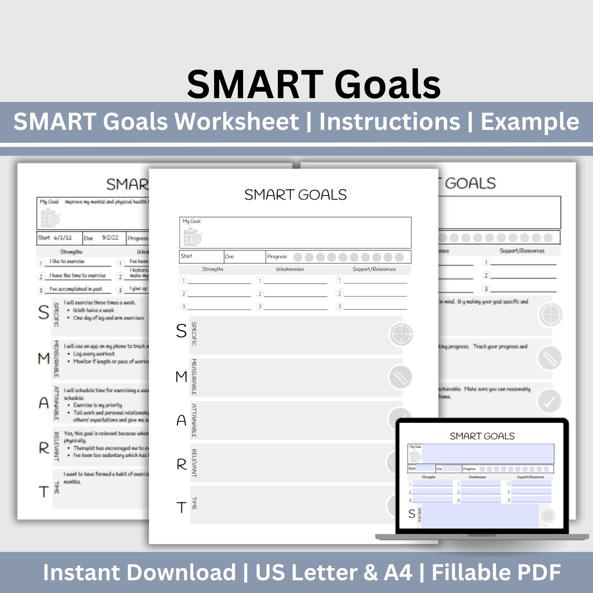 SMART Goals Template, Goal Setting Worksheet, Goal Tracker, DBT Skills ...