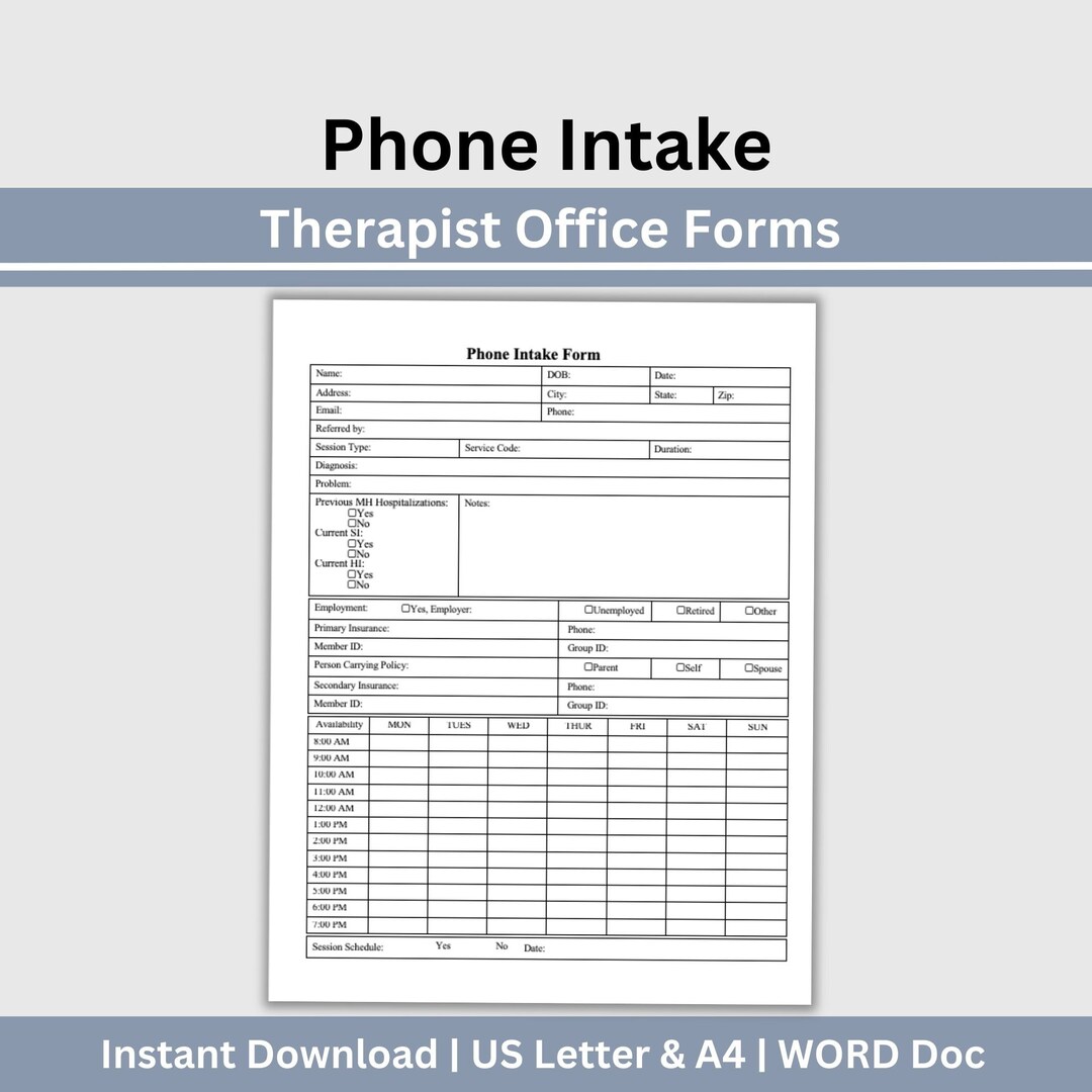 Client Intake Form, Phone Consult for Clinicians, Initial Client ...