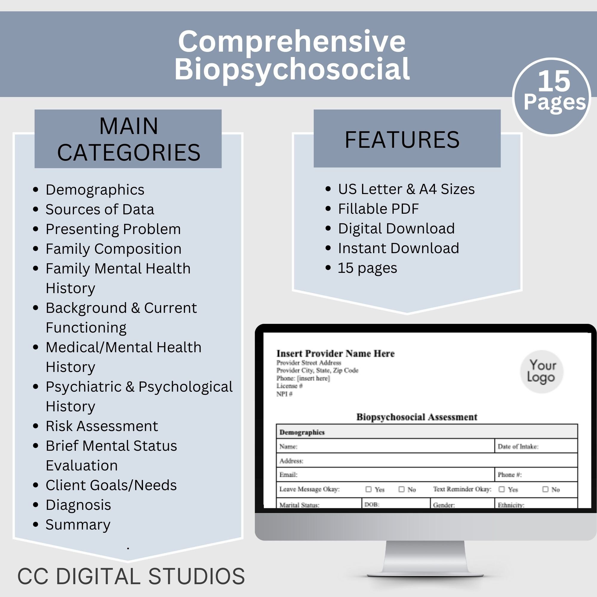 Biopsychosocial Client Intake Form, Ideal for School Psychologist ...