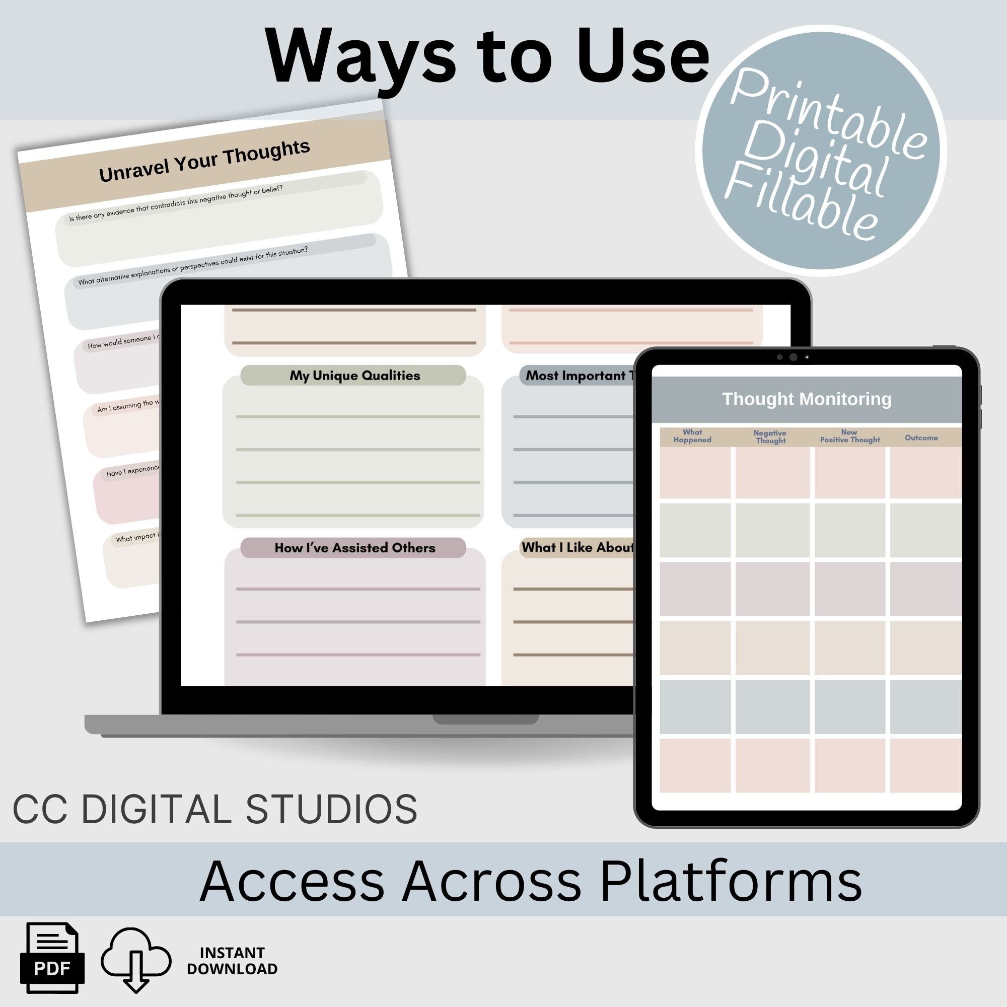 CBT Therapy Worksheets Challenge Negative Thoughts, Cognitive ...