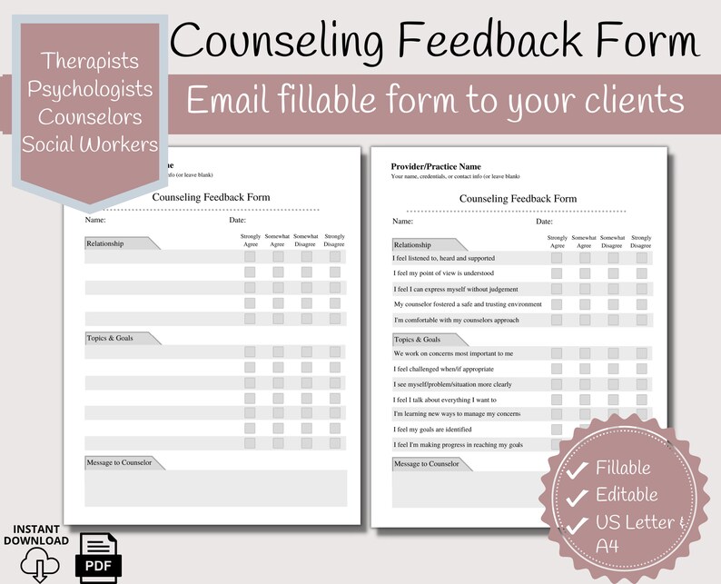 Counseling Feedback Form Fillable Feedback Form Client - Etsy UK