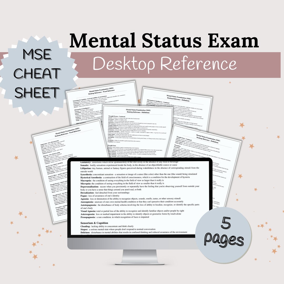 Mental Status Exam, Desktop Reference Template, Mental Health Reference ...