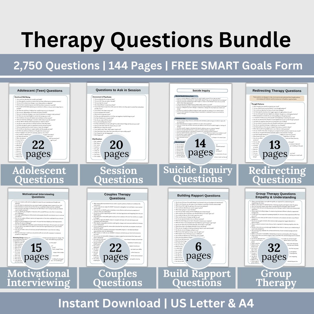 Therapy Questions Bundle, Therapy Cheat Sheets, Psychotherapy Reference ...