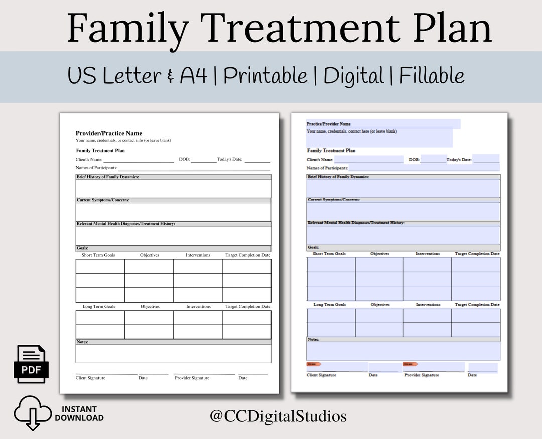 Family Treatment Plan Template for Therapists Therapist - Etsy
