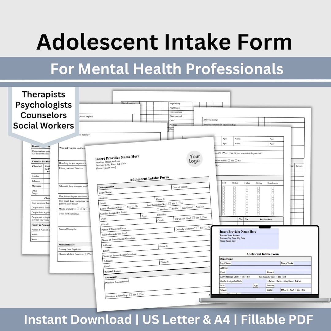Client Intake Form Adolescents, Therapist Office, School Psychology ...