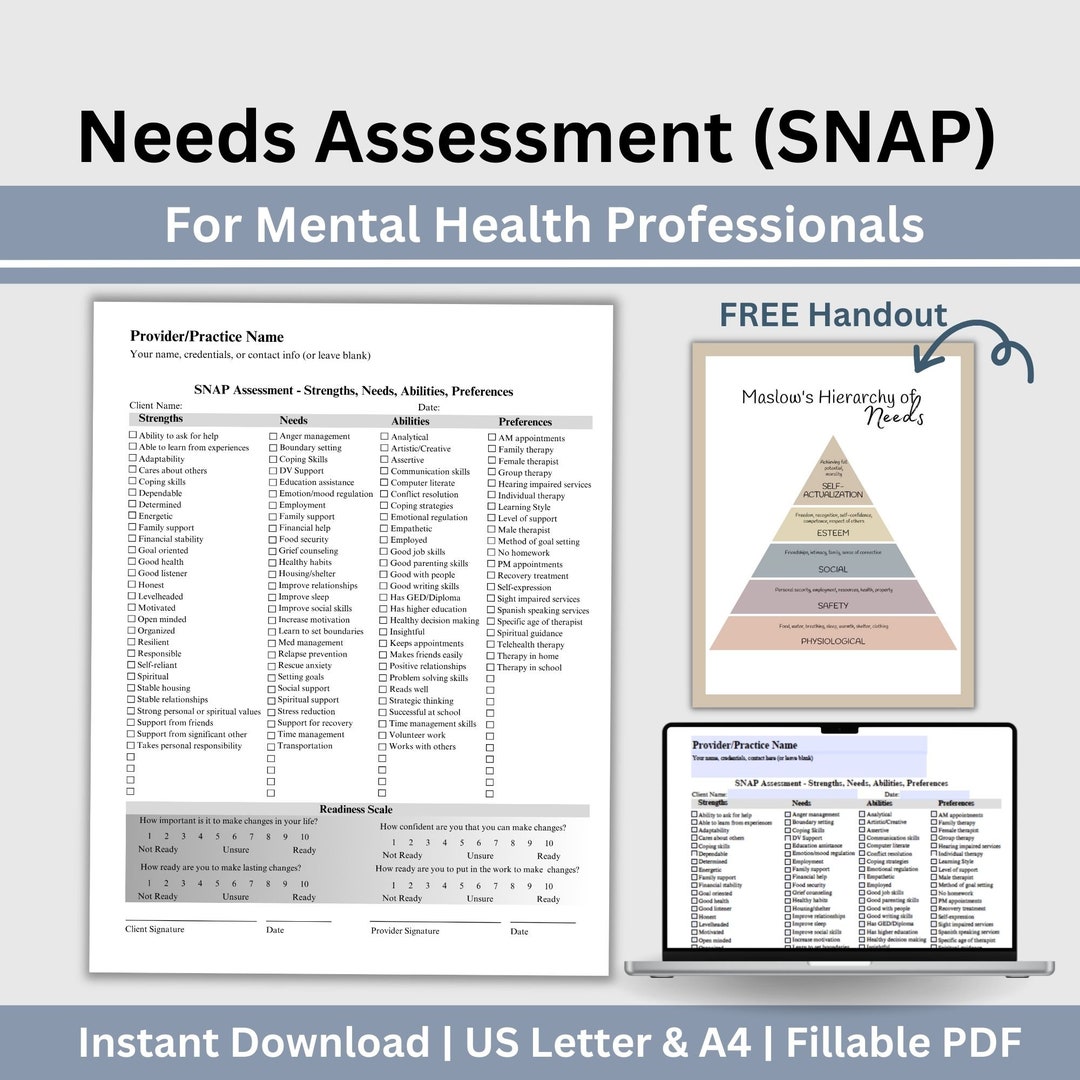 SNAP Needs Assessment: Client Intake Form + Maslow's Hierarchy Poster ...
