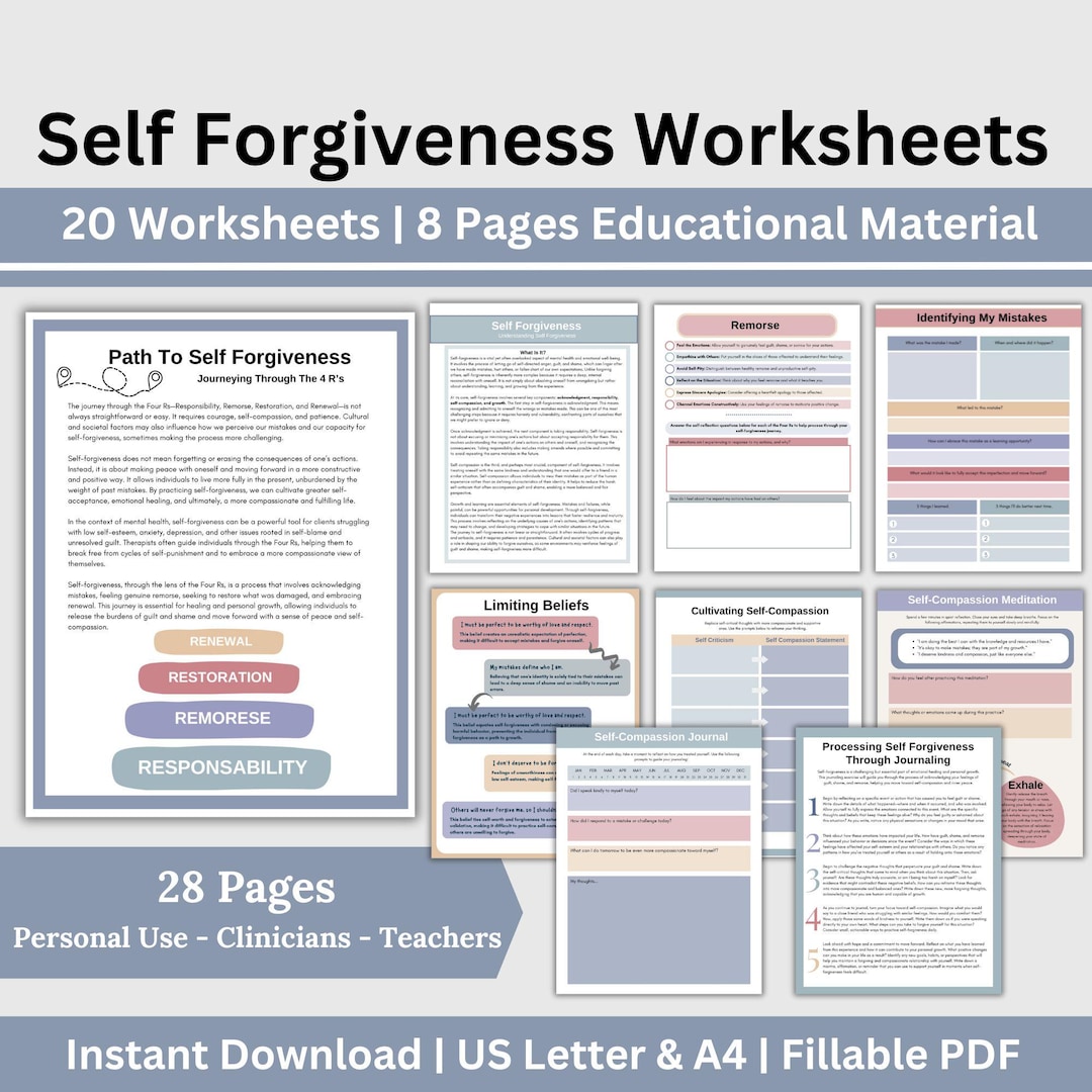 Self Forgiveness Therapy Worksheets, Self Help Inner Child Processing ...