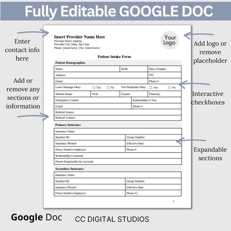 Patient Health History Template: Printable Medical Intake Form (google ...