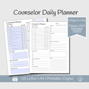 Counselor Daily Appointment Planner, Daily Clinical Planning Tool ...