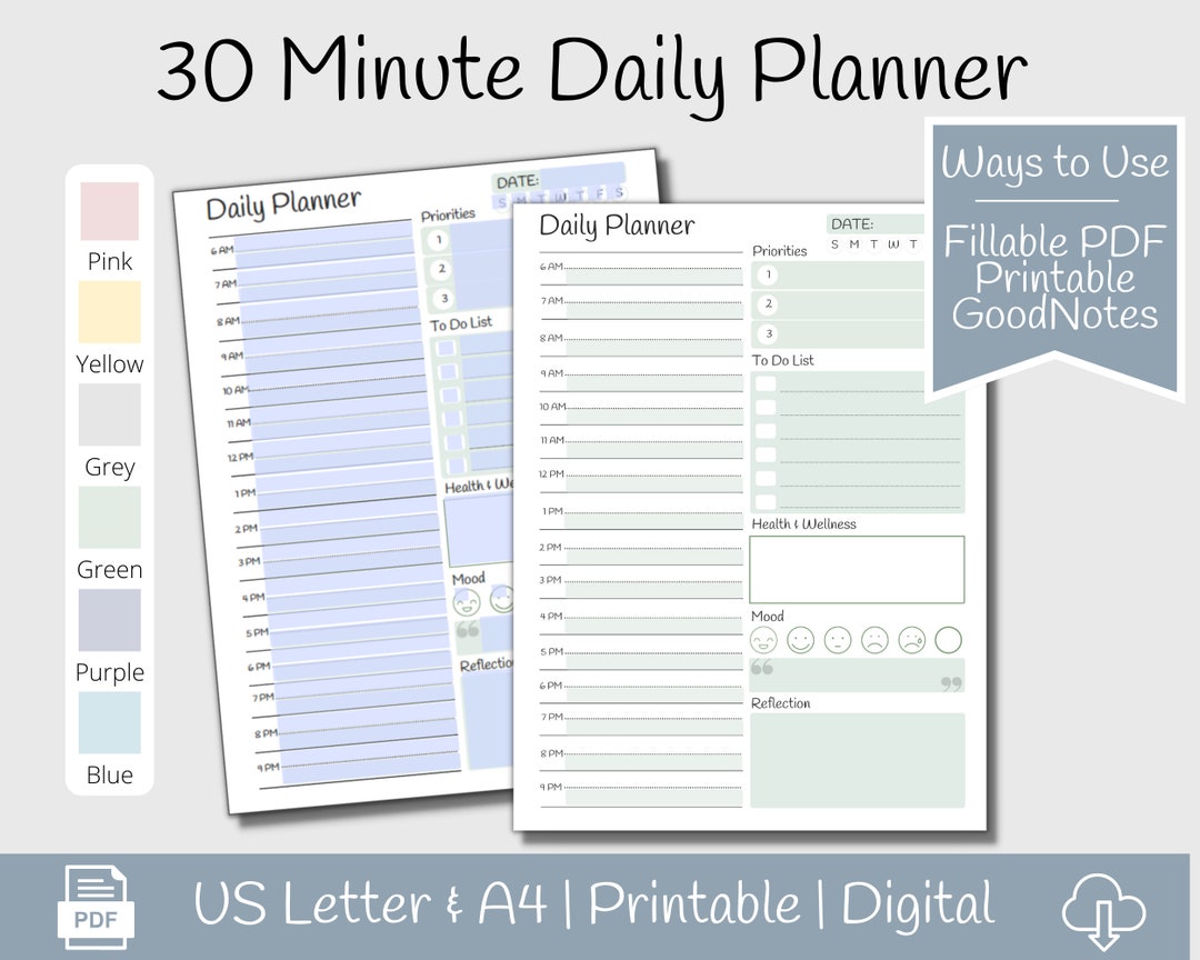 30 Minute Planner Printable Simple Daily Planner Time - Etsy