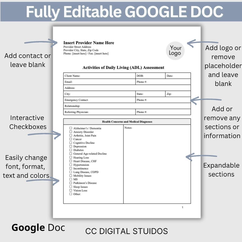 ADL Assessment Checklist: Occupational Therapy Worksheet (editable ...