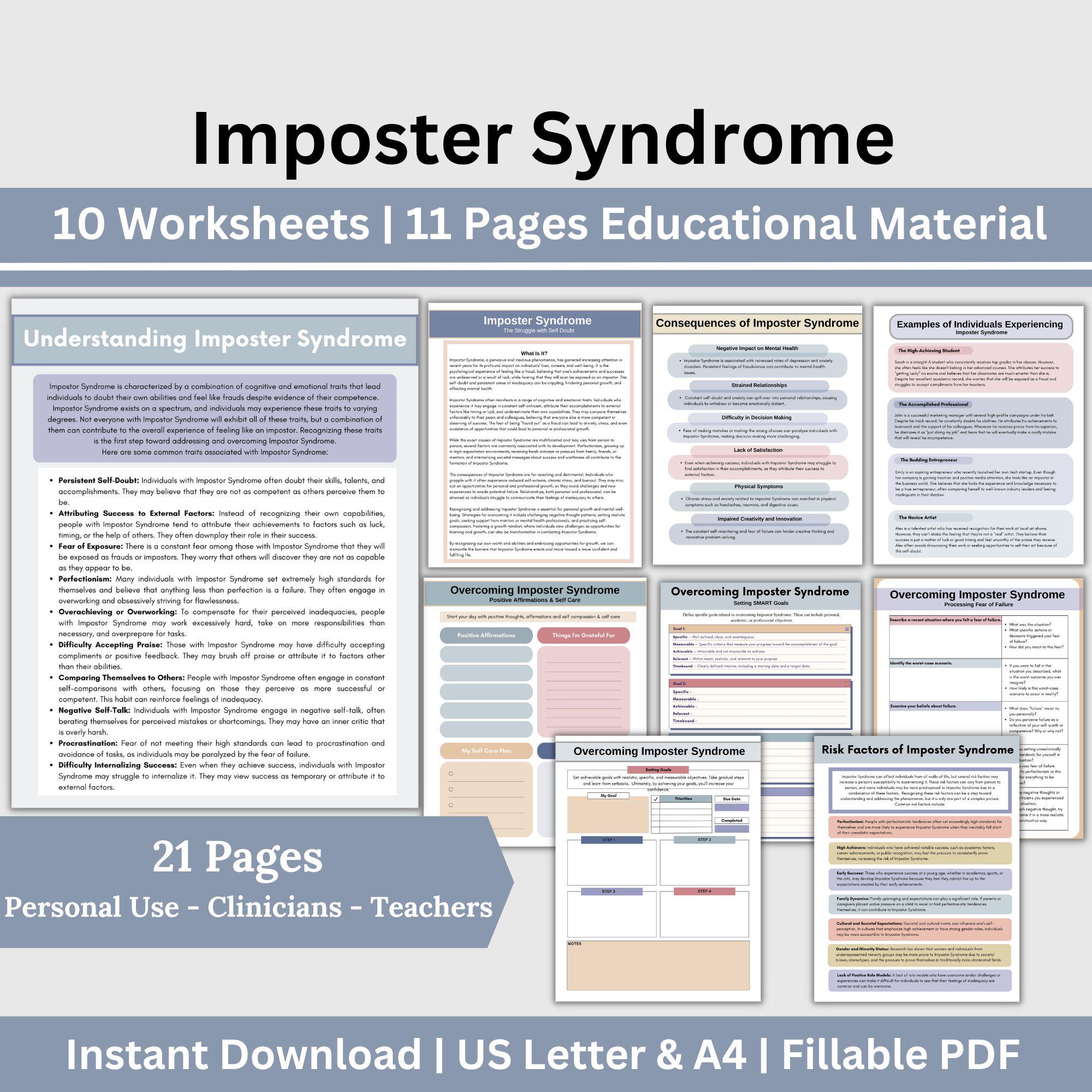 Imposter Syndrome Therapy Worksheets, Inner Child, Mental Health ...