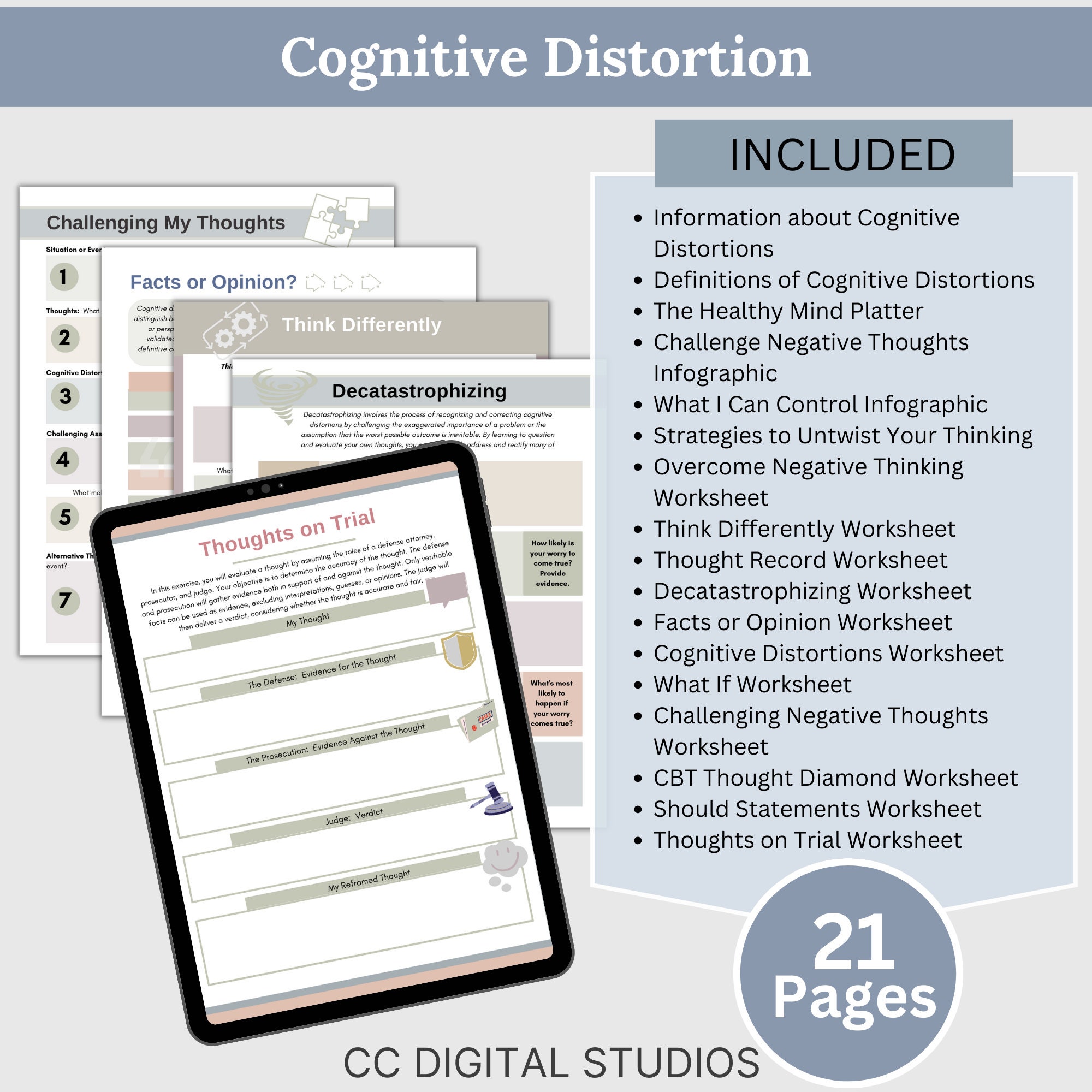 CBT Therapy Worksheets Bundle: Mental Health Counseling Resources ...