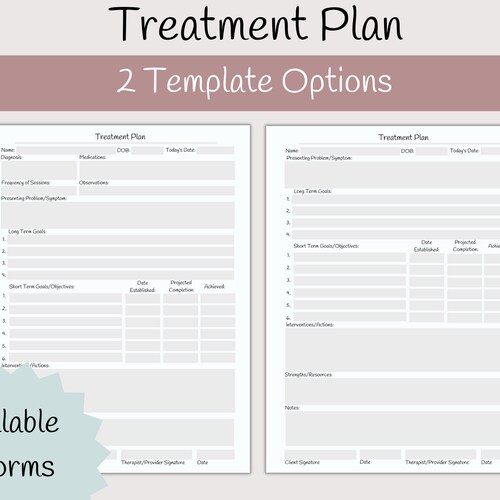 Therapist Sample Treatment Plan Fillable PDF Template - Etsy