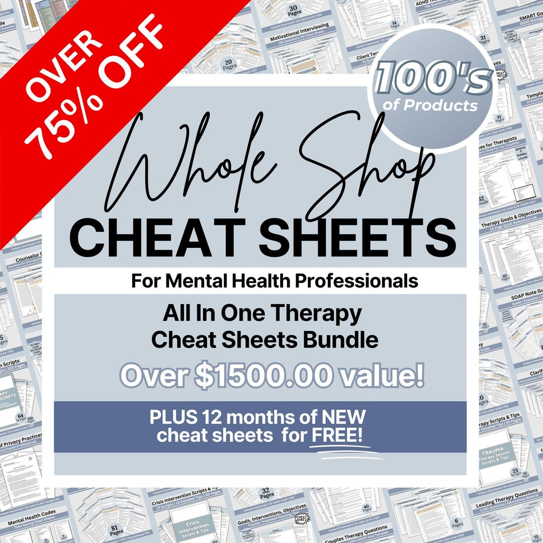 Therapy Cheat Sheets Bundle Therapy Tools Printable Therapy Toolkit ...