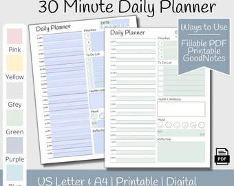 Daily Planner, 24 Hour Planner, 30 Minute Schedule, Time Blocking PDF ...